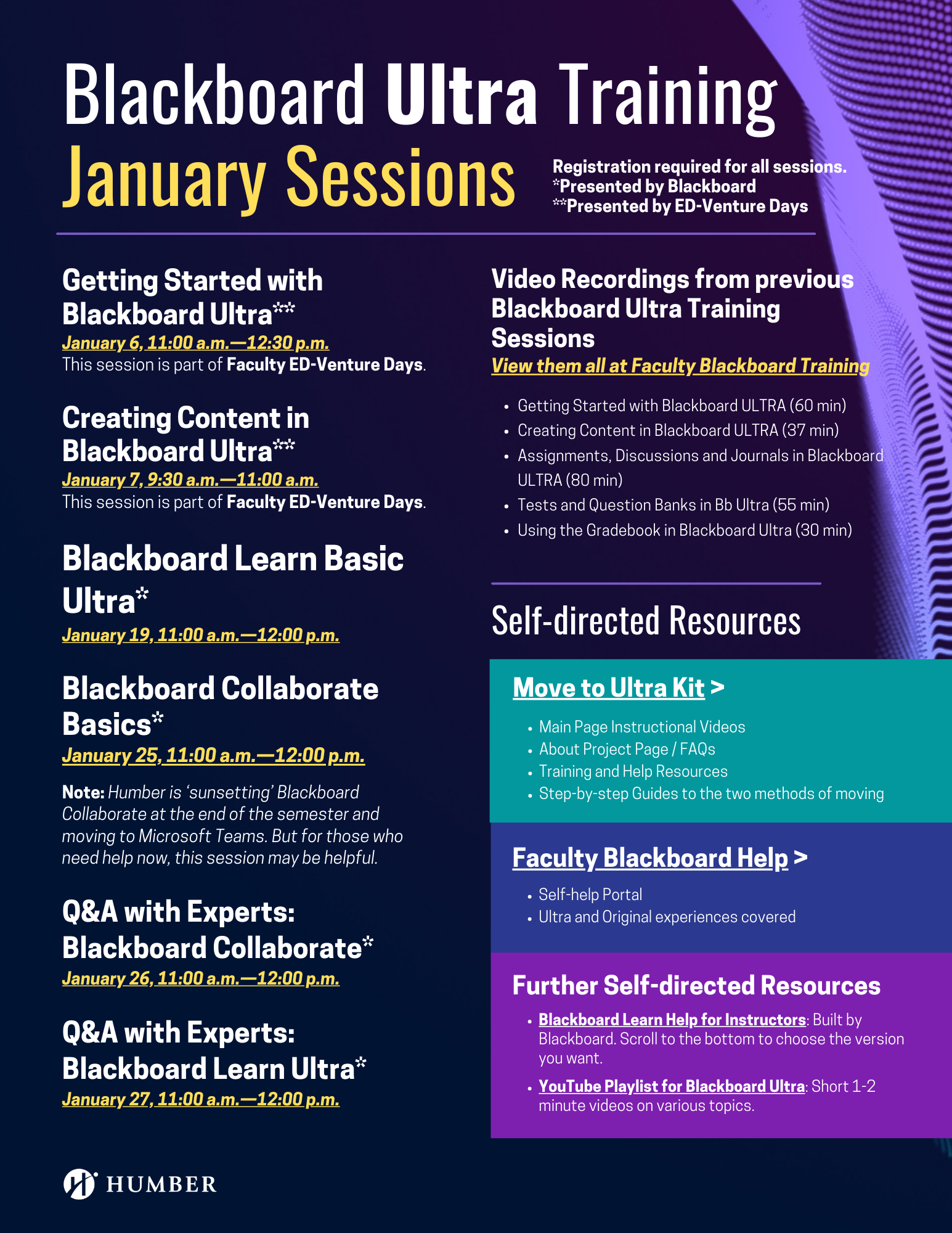 Blackboard Ultra Training - January Sessions | Humber Communiqué