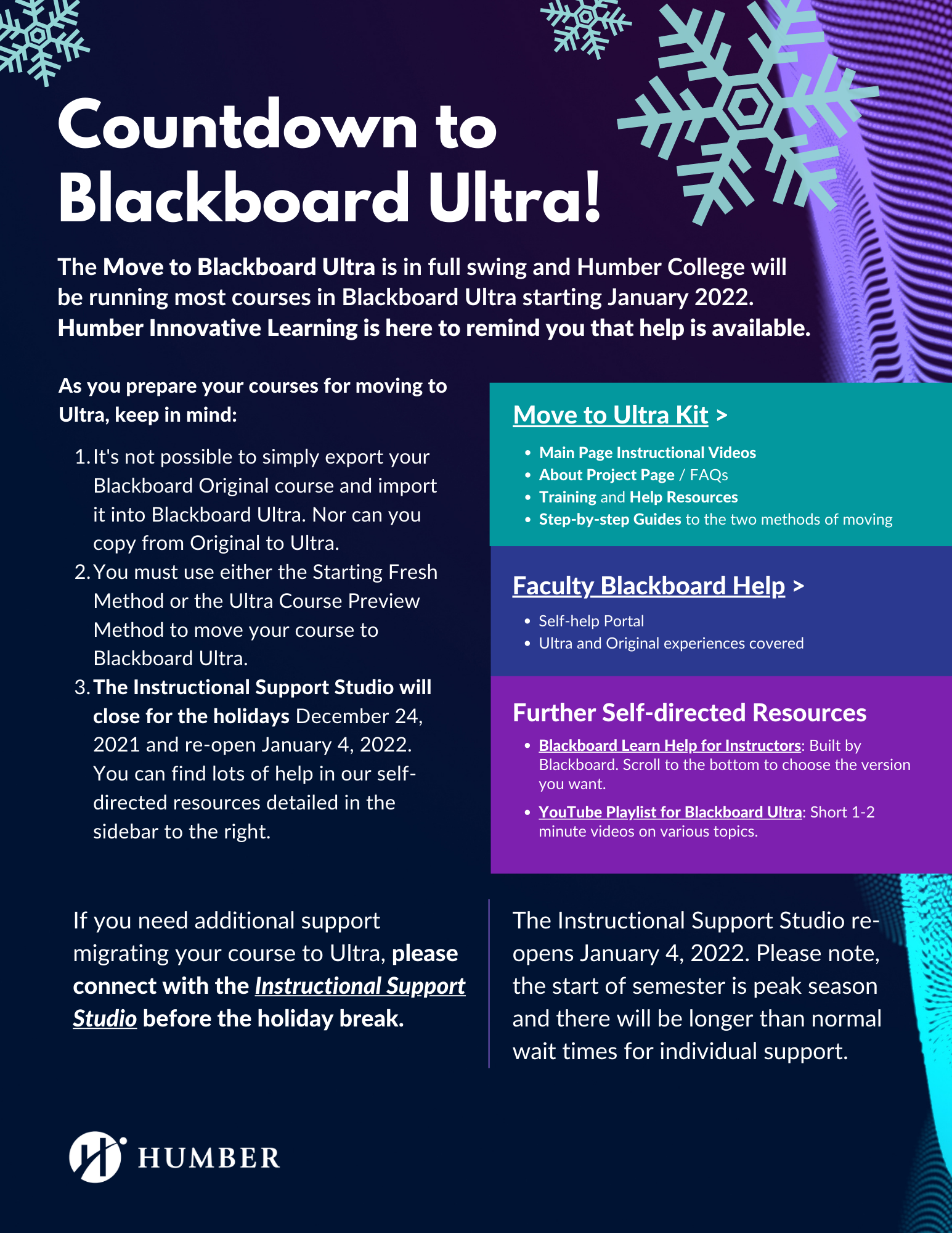 Countdown to Blackboard Ultra: Help and Resources | Humber Communiqué